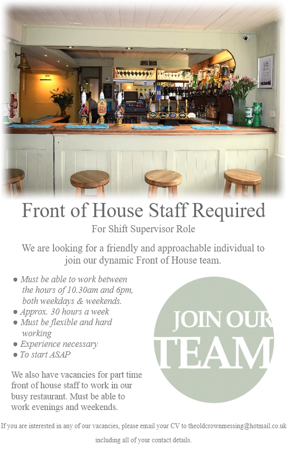 Staff Advertisement FOH Aug 2017 A5 – The Old Crown Messing