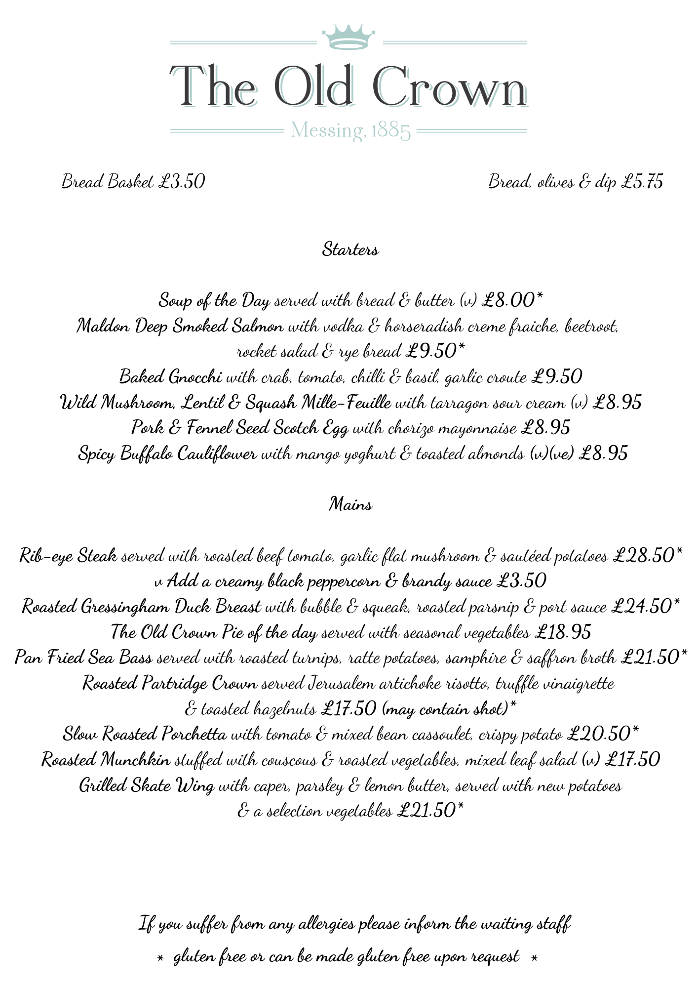 menu jan – The Old Crown Messing
